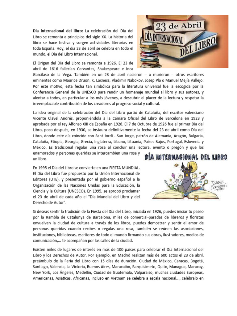 Historia y Celebración del Día del Libro | PDF | Ciencias sociales ...