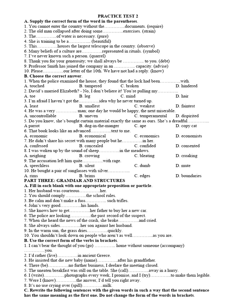 Practice Test 2 (HS) | PDF | Adolescence | Clothing
