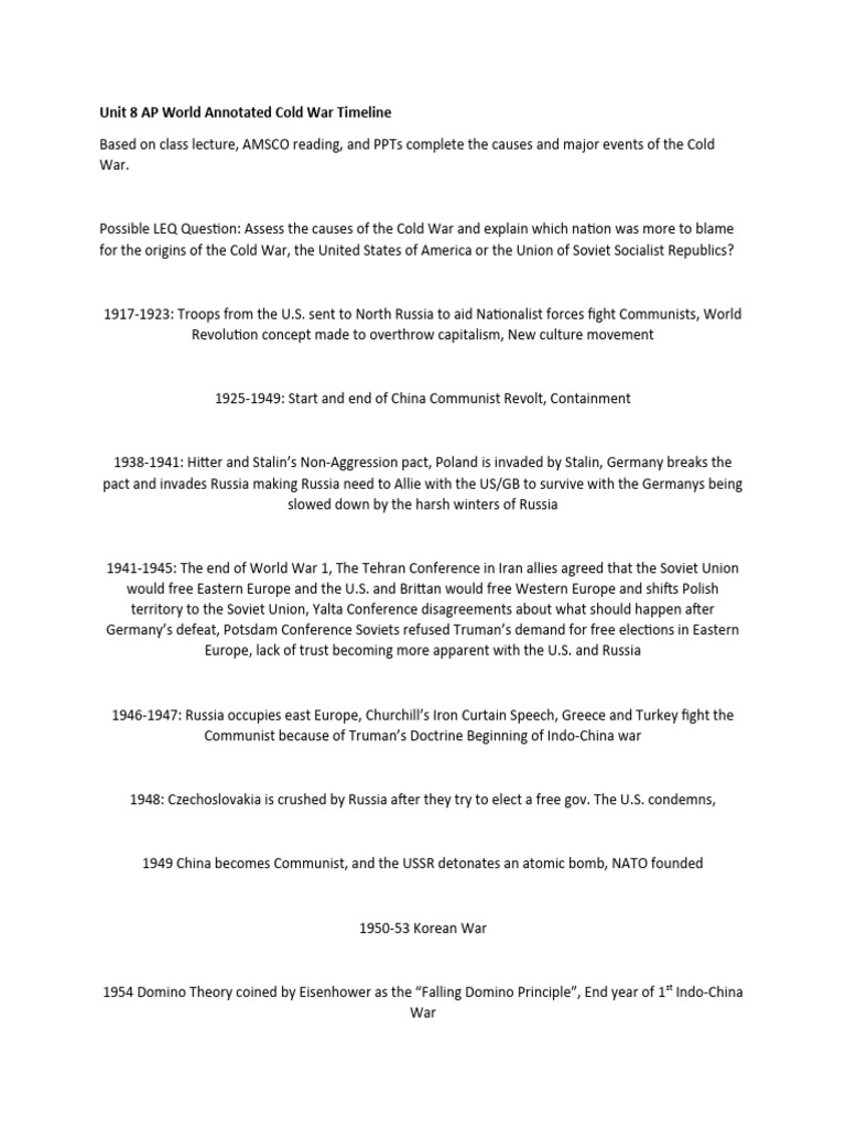 Unit 8 AP World Annotated Cold War Timeline | PDF | Cold War | Soviet Union