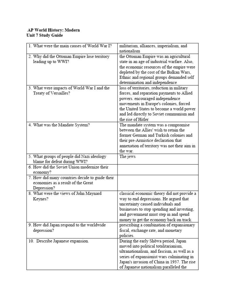 Unit 7 Study Guide | PDF | Russian Revolution | World War I
