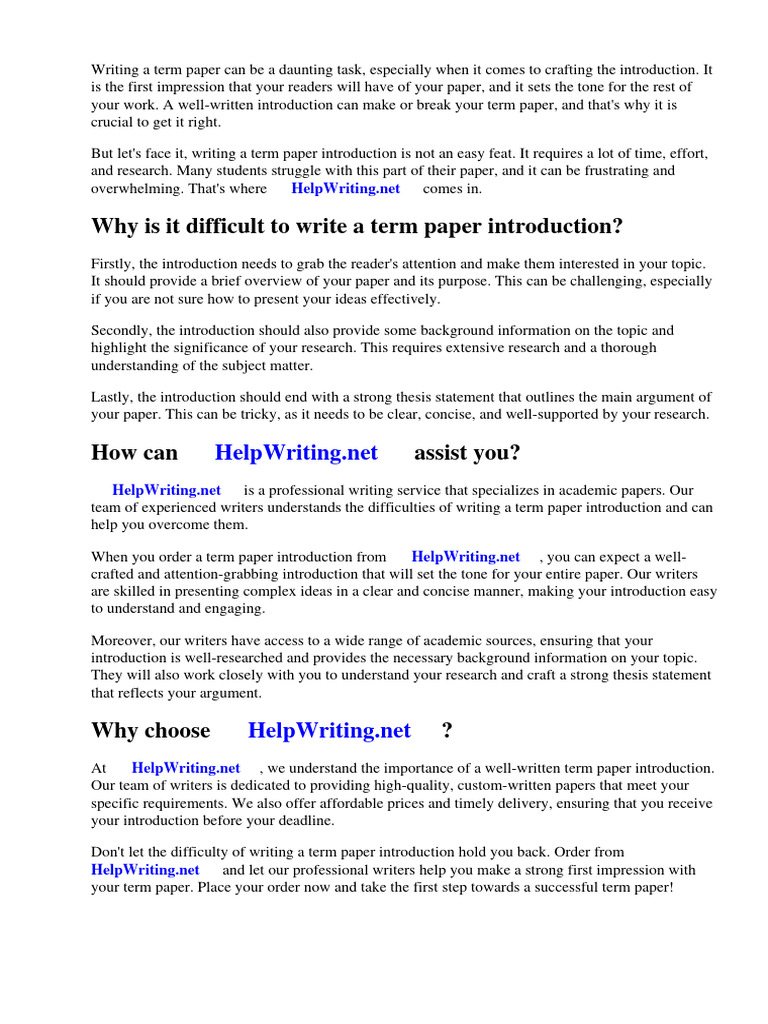 How To Do A Term Paper Introduction | Download Free PDF | Motivation ...