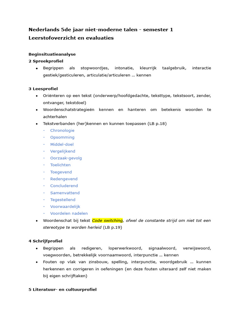 Overzicht Leerstof Nederlands | PDF