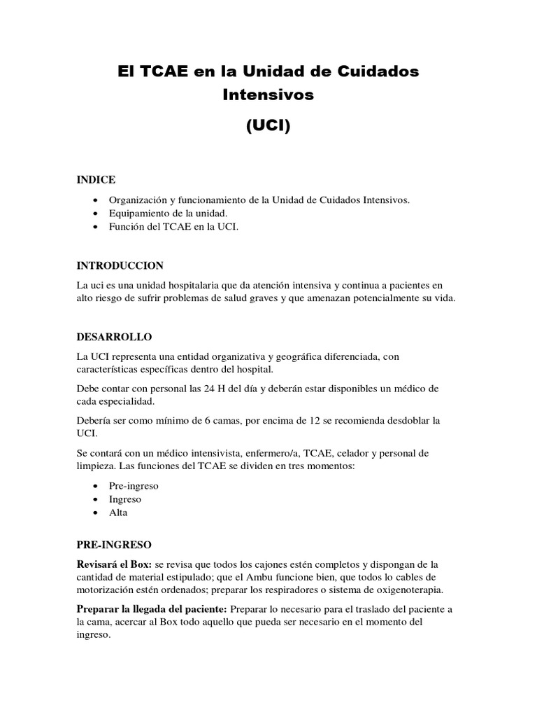 El TCAE en La Unidad de Cuidados Intensivos | PDF | Unidad de Cuidados Intensivos | Medicina de ...