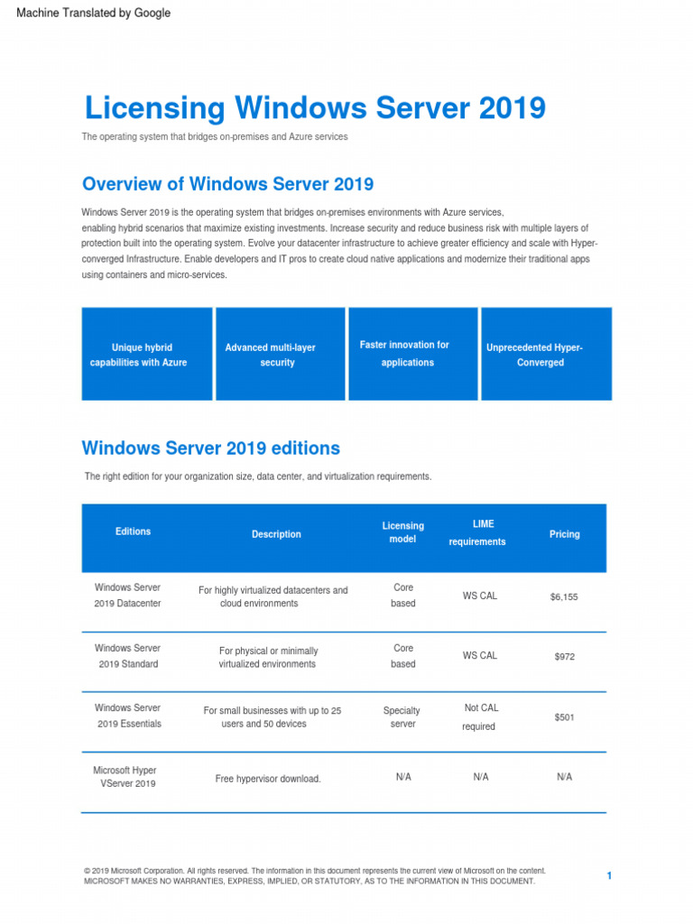 Windows Server 2019 Editions Overview | PDF | Cloud Computing ...