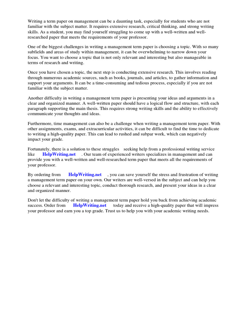 Term Paper of Management | PDF | Academic Publishing | Marketing