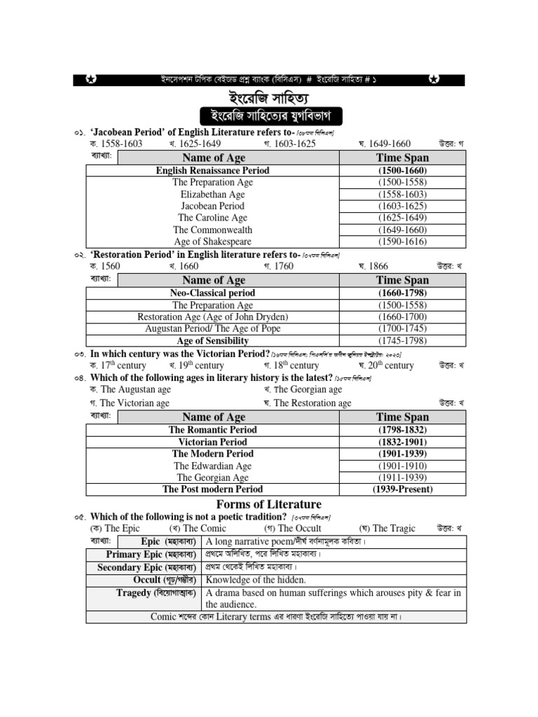 BCS English Literature Question Bank | PDF | English Literature | Poetry