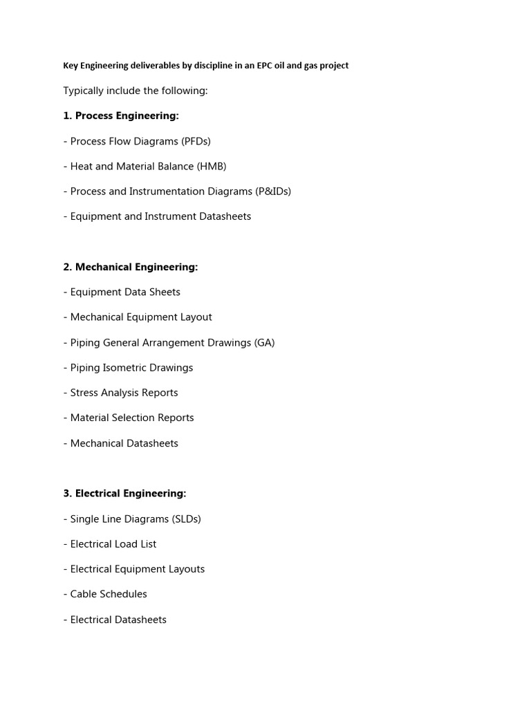 Key Engineering Deliverables in EPC Projects | PDF | Science ...