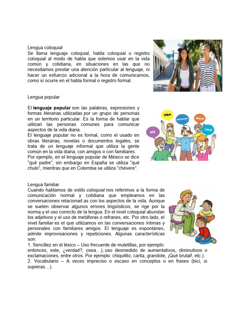 Lengua Coloquial | Descargar gratis PDF | Gramática | Léxico