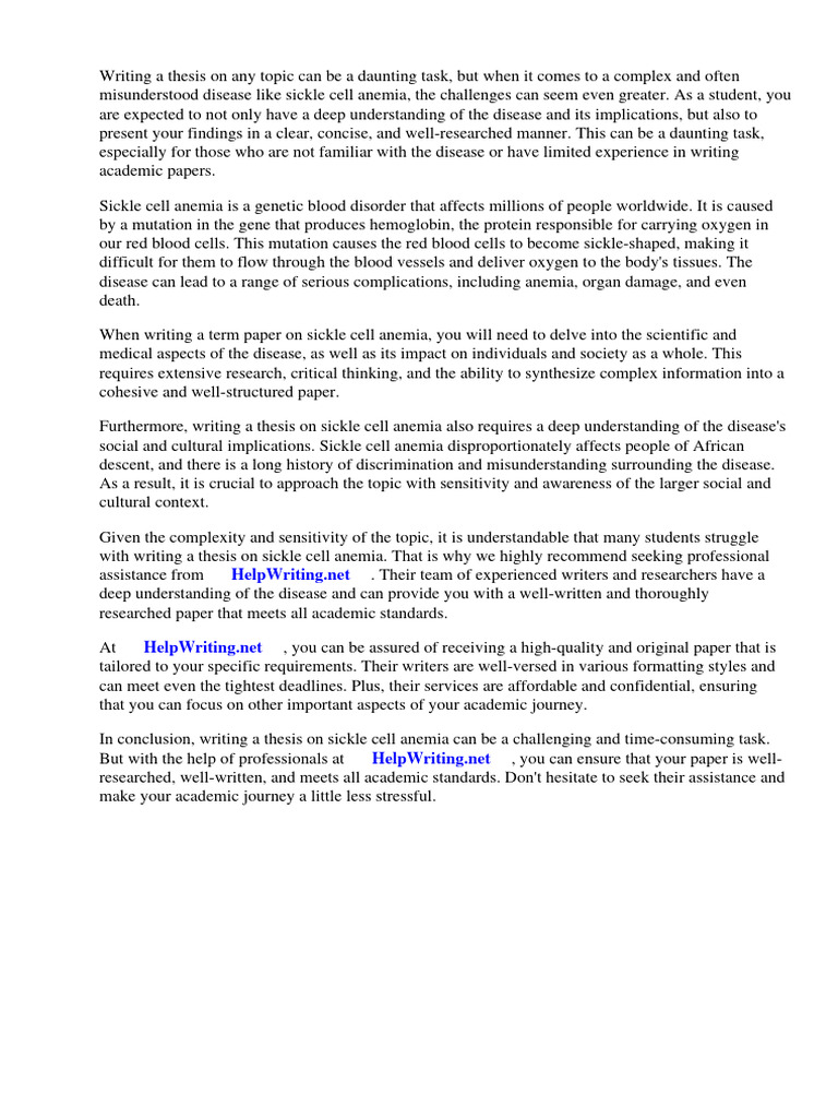 Sickle Cell Anemia Term Paper | PDF | Anemia | Medicine