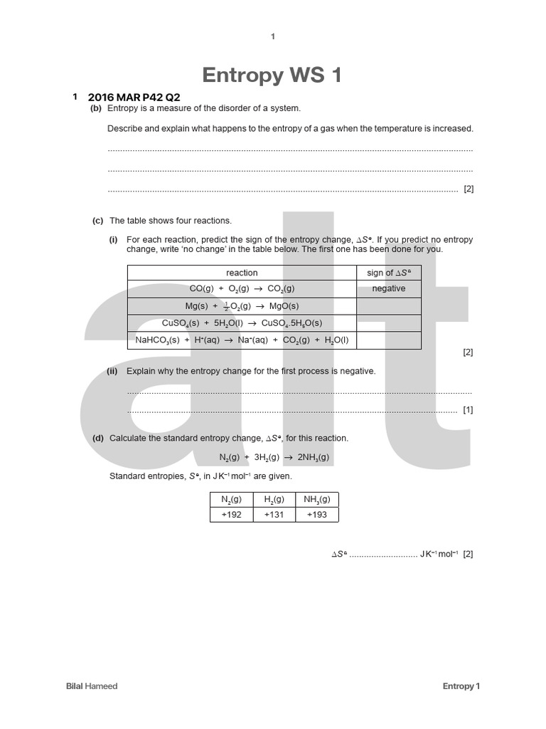 03 Entropy | PDF | Gibbs Free Energy | Chemical Reactions