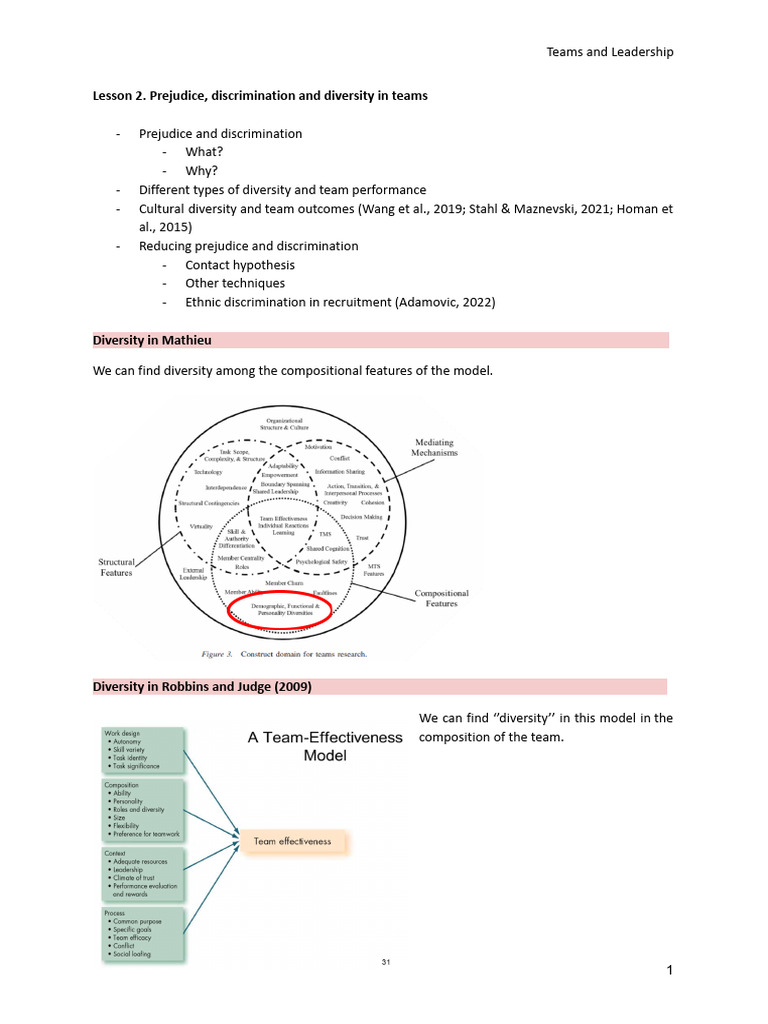 Lesson 2. Prejudice, Discrimination and Diversity in Teams | PDF ...