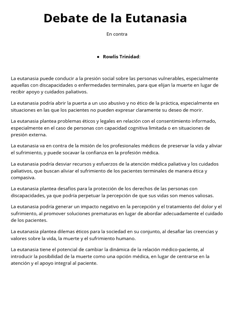Debate de La Eutanasia - 20240227 - 225149 - 0000 | PDF | Cuidados paliativos | Depresión ...