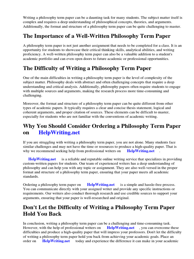 Philosophy Term Papers Format | PDF | Essays | Knowledge