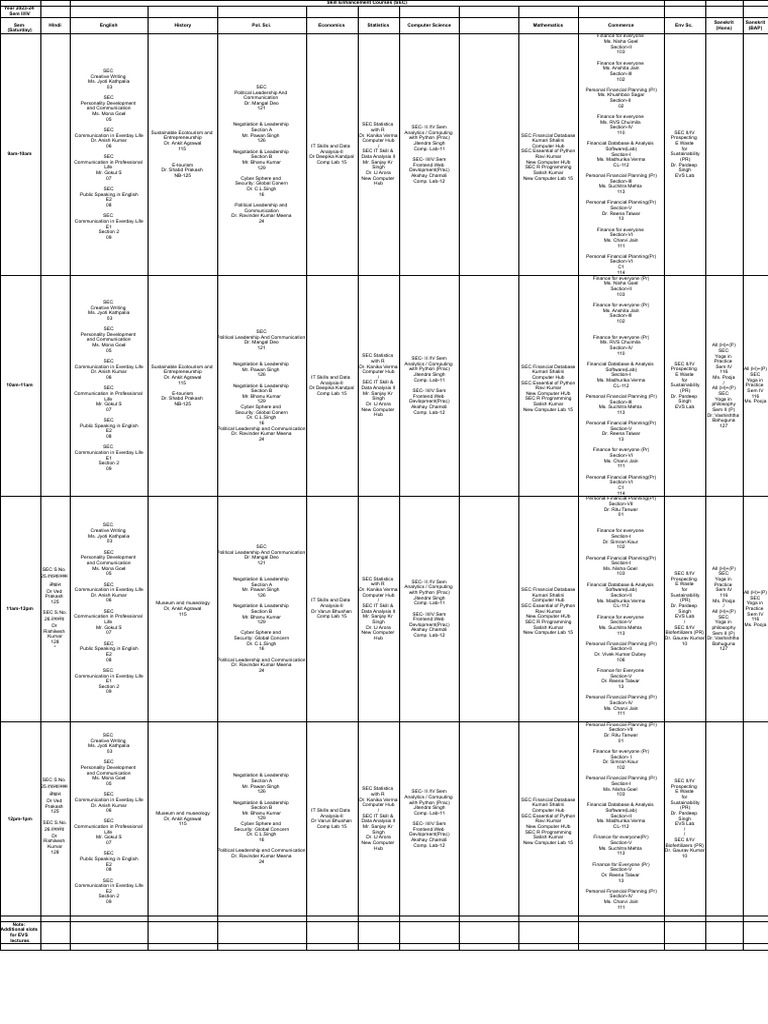 Students Timetable Even Sem 2023-24 - SEC | PDF | Computing