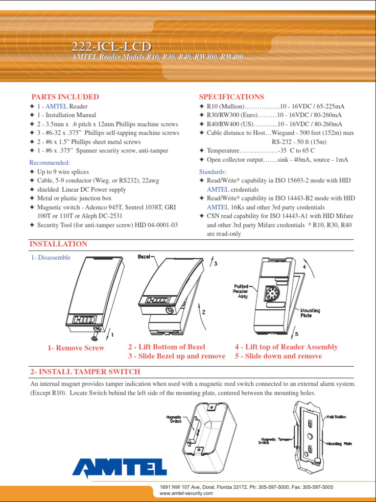 ICL Vista AMTEL Reader Installation Guide | PDF | Screw | Power Supply