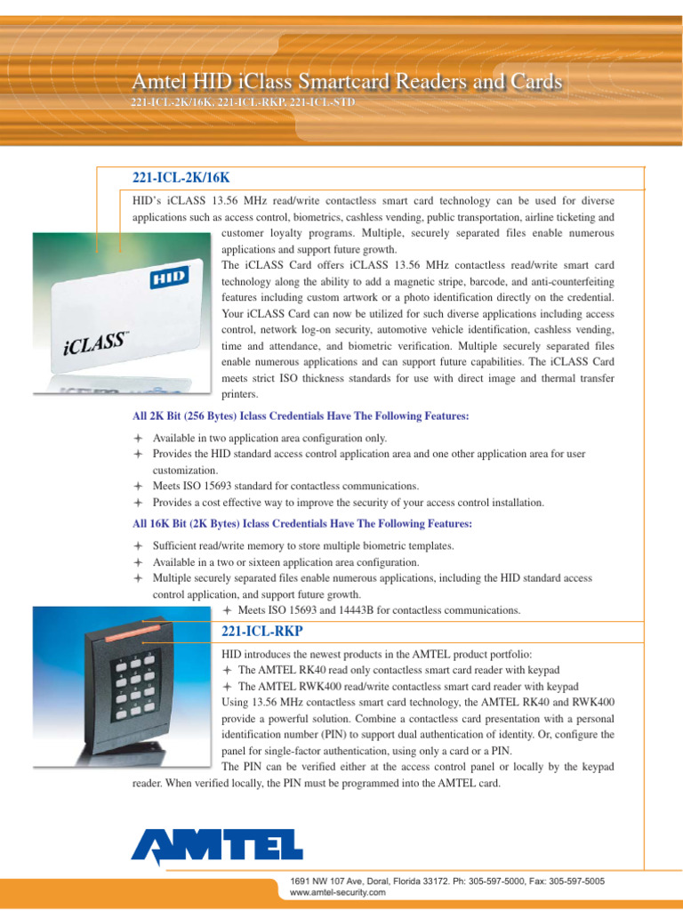 Amtel Hid Iclass Card | Download Free PDF | Smart Card | Access Control