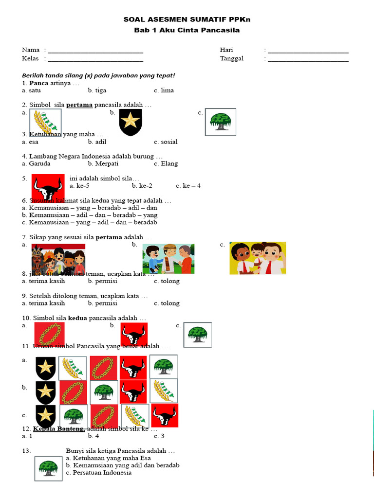 SOAL ASESMEN SUMATIF PPKN Bab 1 Kelas 1 | PDF
