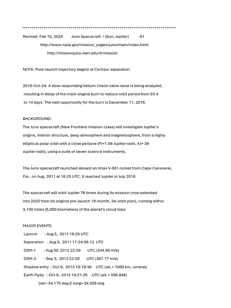 Description of Juno's Position During Its Cuise Phase | PDF | Juno ...