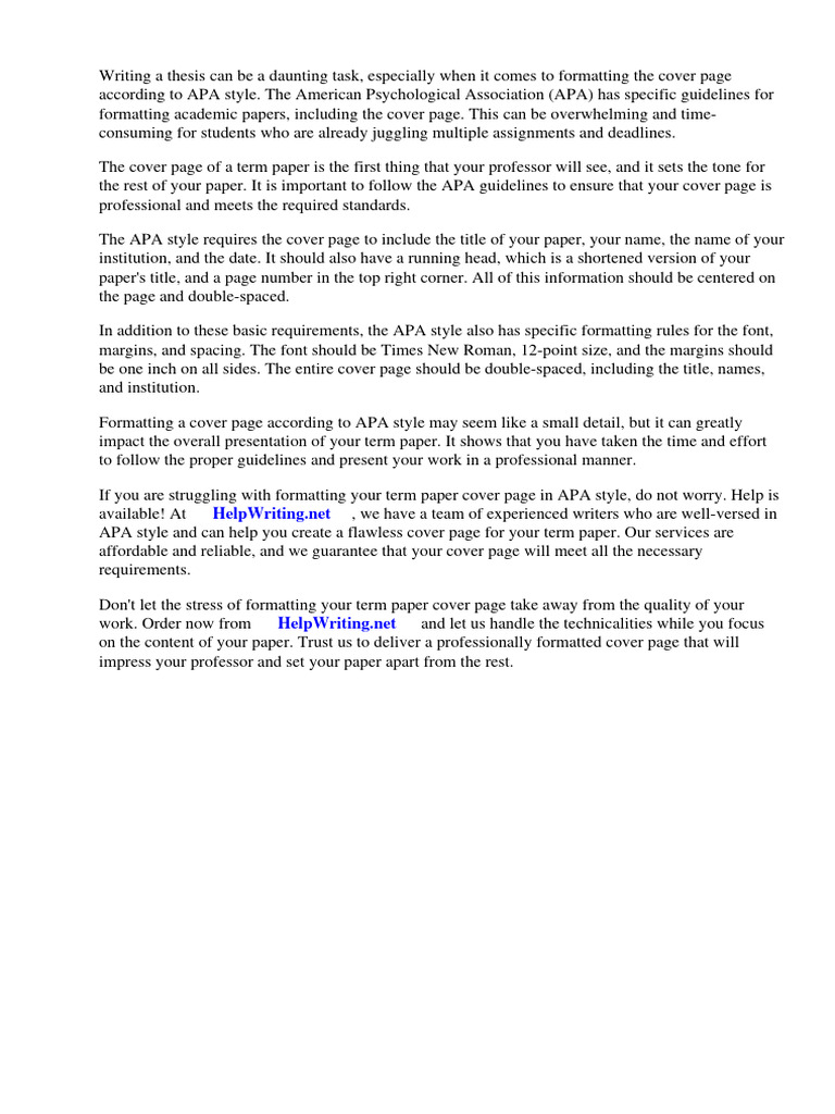 Term Paper Cover Page Apa Style | PDF | Apa Style | Citation