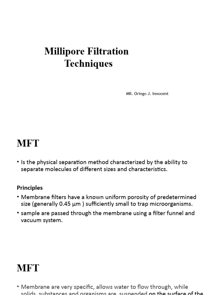 Millipore Filter Techniques | PDF | Filtration | Membrane
