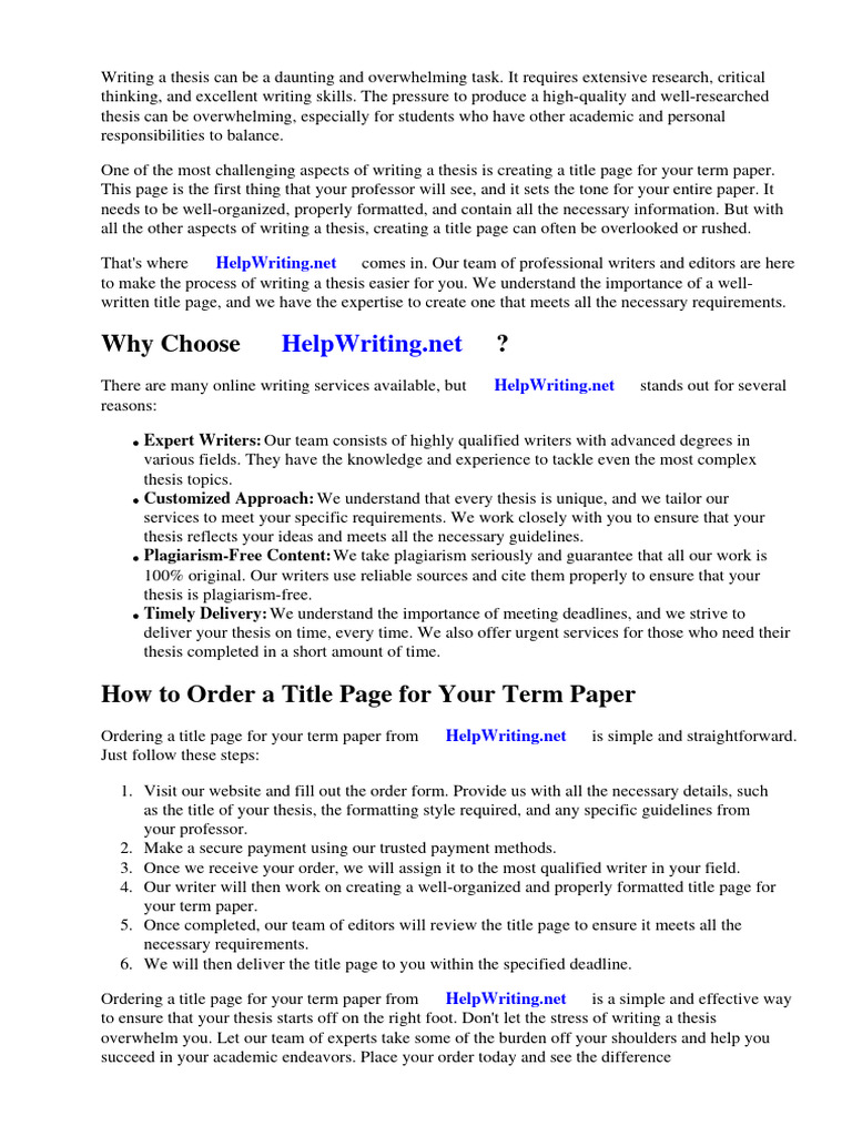 How To Make A Title Page For Term Paper | PDF | Thesis | Apa Style
