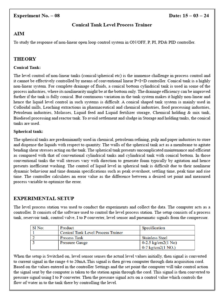 Conical Exp 8 | PDF | Control Theory | Applied Mathematics