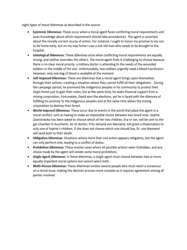 Eight Types of Moral Dilemmas As Described in The Source | PDF