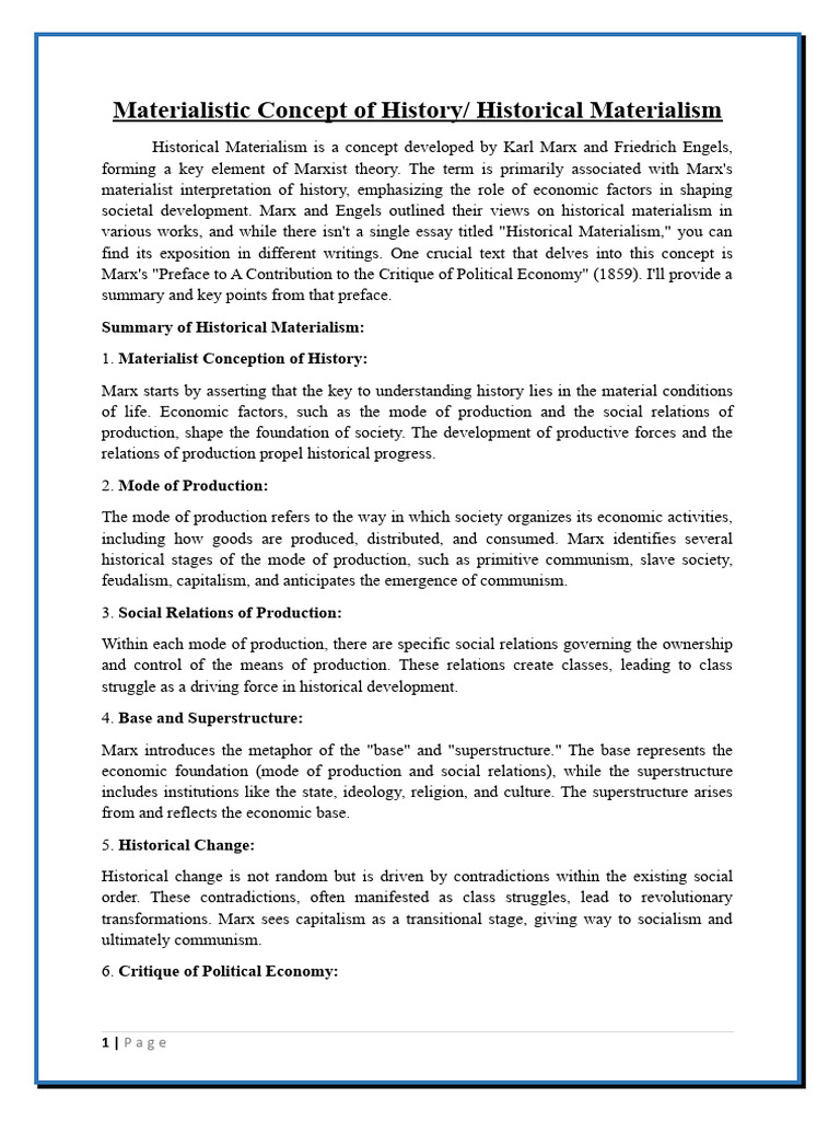 Materialistic Concept of History, Framed The Answer For You | PDF ...