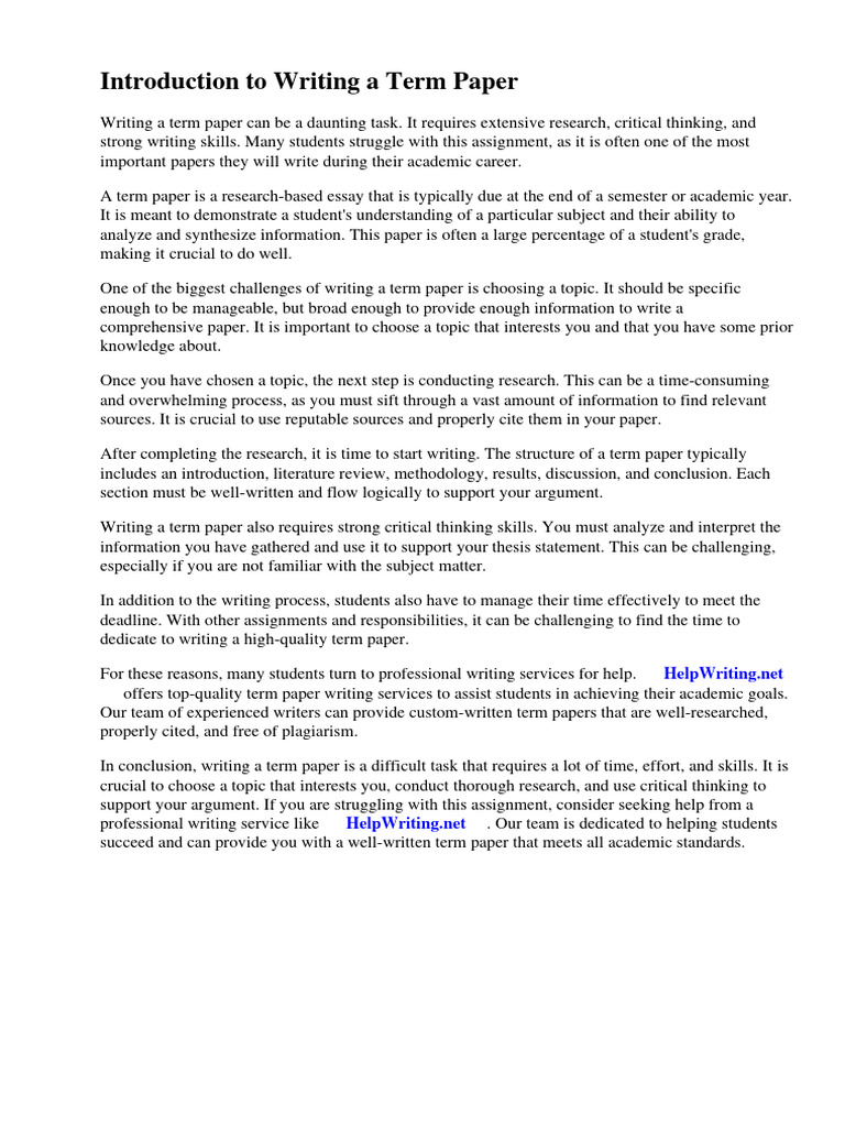 Example Term Paper Introduction | PDF | Essays | Critical Thinking