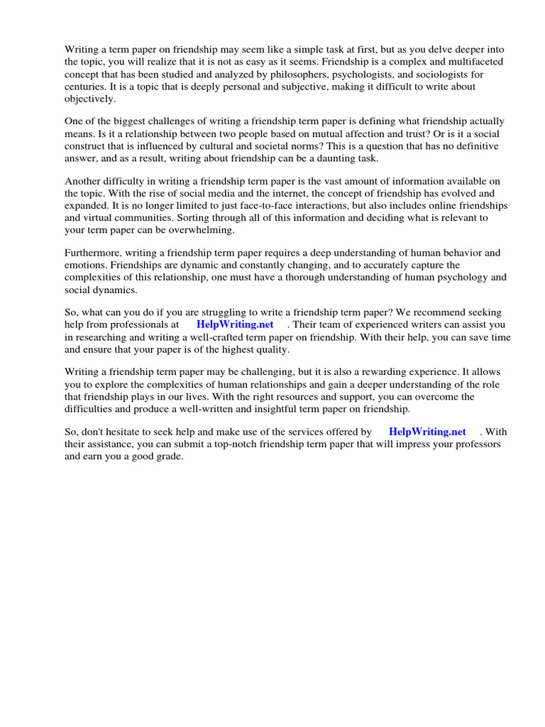 Friendship Term Paper | PDF | Friendship | Essays