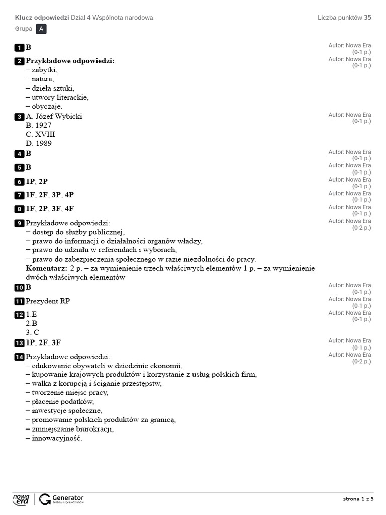 Dział 4 Wspólnota Narodowa Klucz Odpowiedzi | PDF