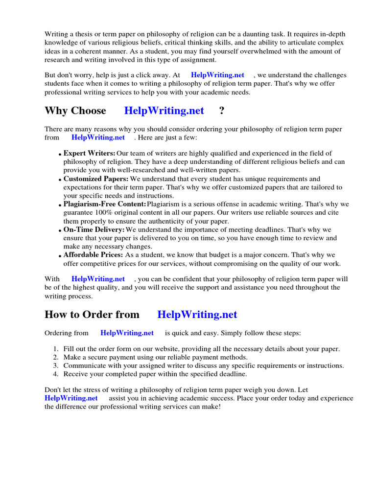 Philosophy of Religion Term Paper Topics | PDF | Faith | Knowledge
