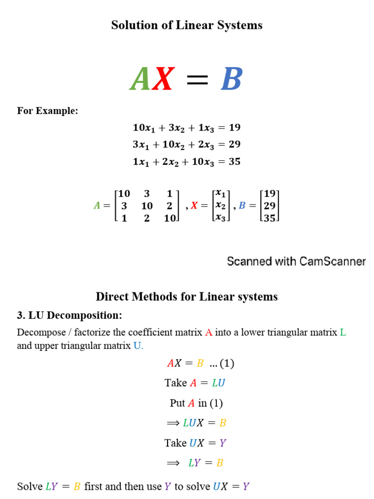 Doolittle and Crout Methods Explained | PDF | System Of Linear ...