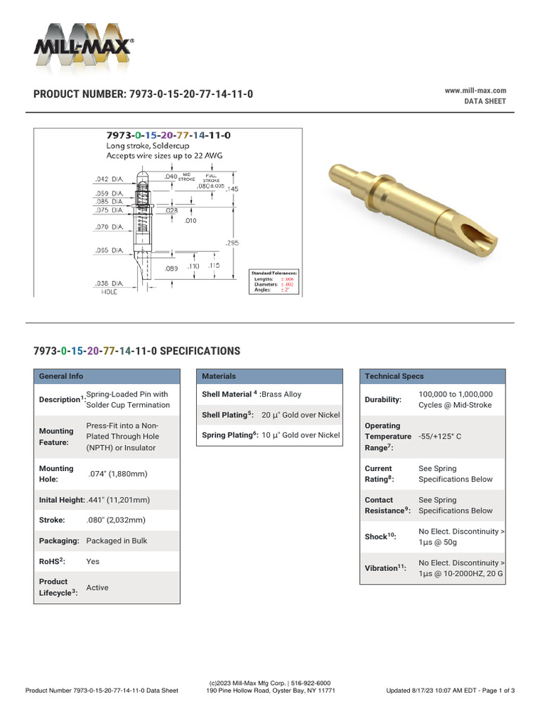 Datasheet pogo pin | PDF | Materials