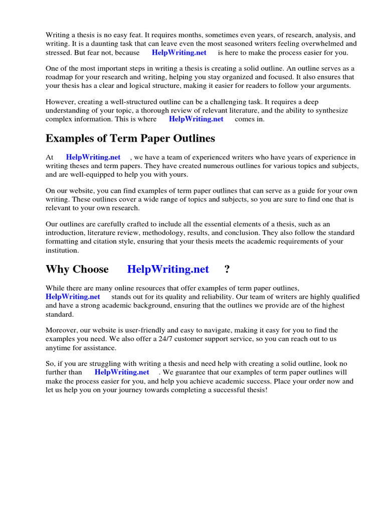 Examples of Term Paper Outlines | PDF | Thesis | Academic Publishing