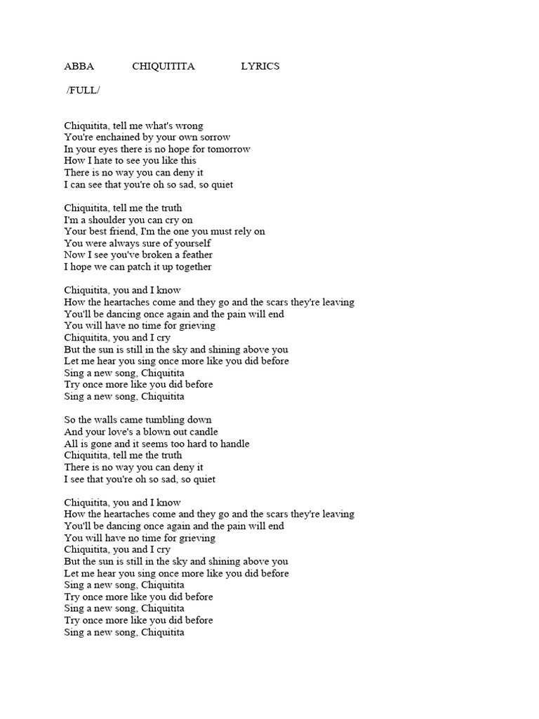 ABBA CHIQUITITA LYRICS | PDF
