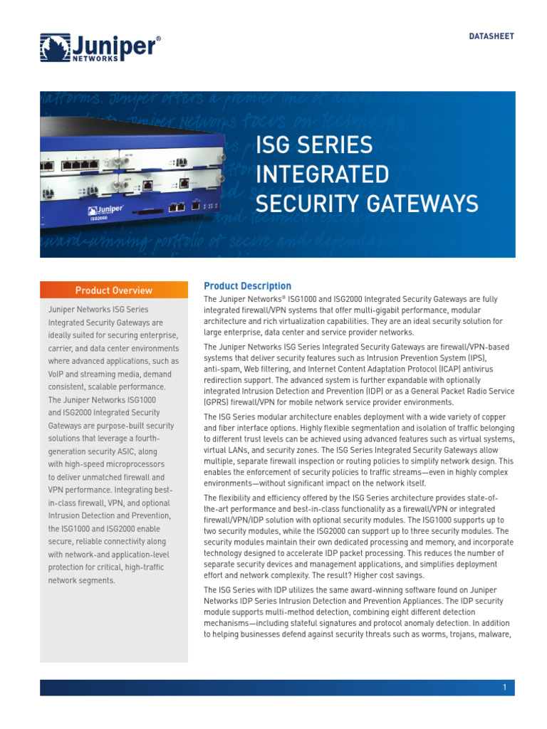 Juniper Netscreen ISG Series Datasheet | PDF | Computer Network ...