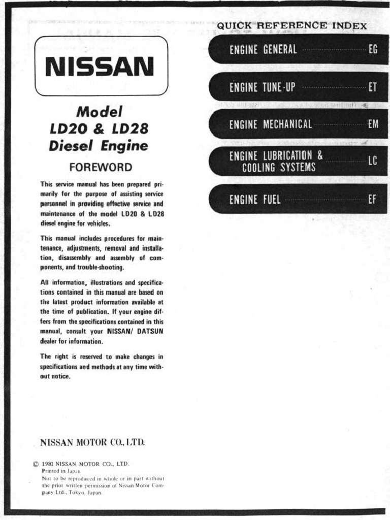 Nissan ld20 ld28 Diesel Engine Service Manual | PDF