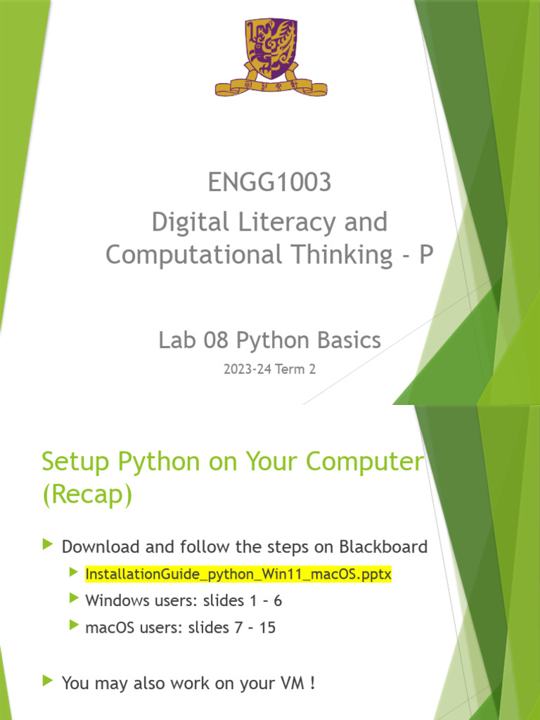 ENGG1003 Lab08 PythonBasics | PDF | Computer File | Computing