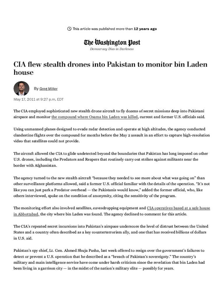 CIA Flew Stealth Drones Into Pakistan T.. | PDF
