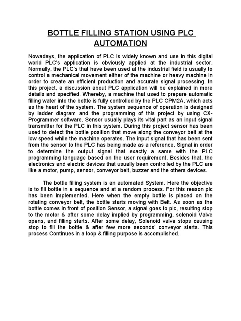Bottle Filling Station Using PLC Automation | PDF | Programmable Logic Controller | Automation