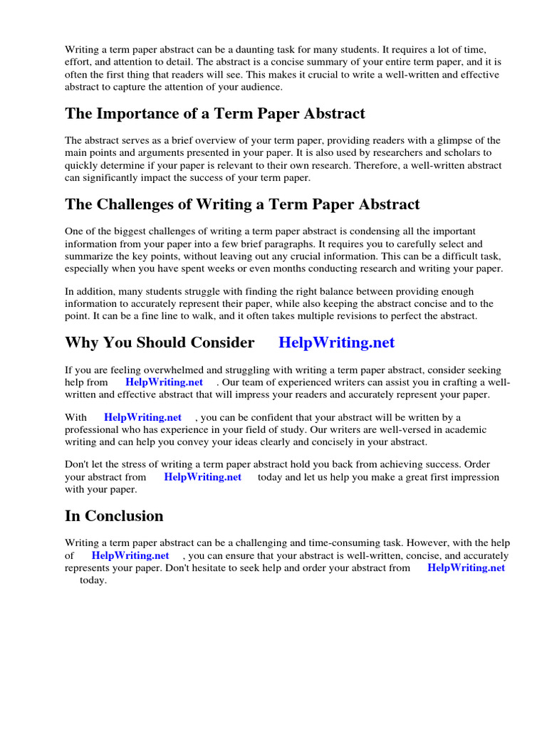 How To Write A Term Paper Abstract | PDF | Abstract (Summary) | Academic Publishing