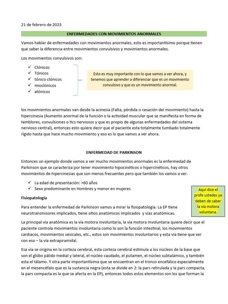 Enfermedades con Movimientos Anormales | PDF | Enfermedad de Parkinson ...