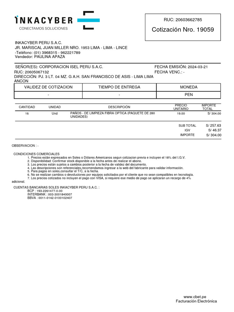 Cotización Nro. 19059 | PDF