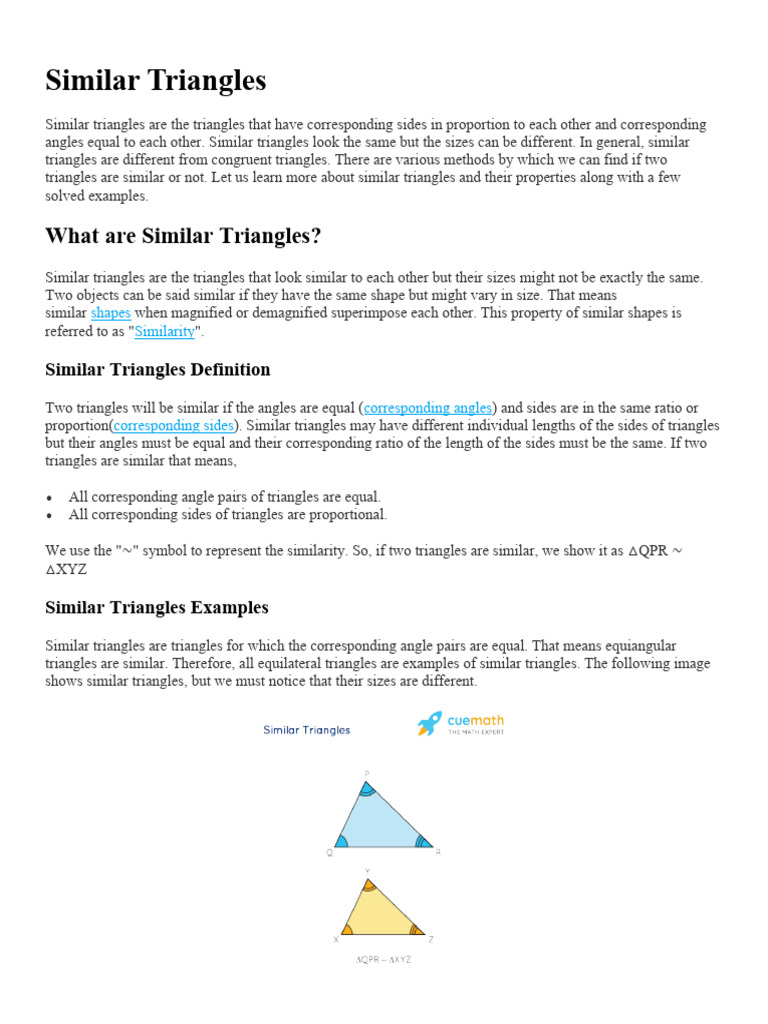 Similar Triangles - 072312 | PDF | Triangle | Elementary Mathematics