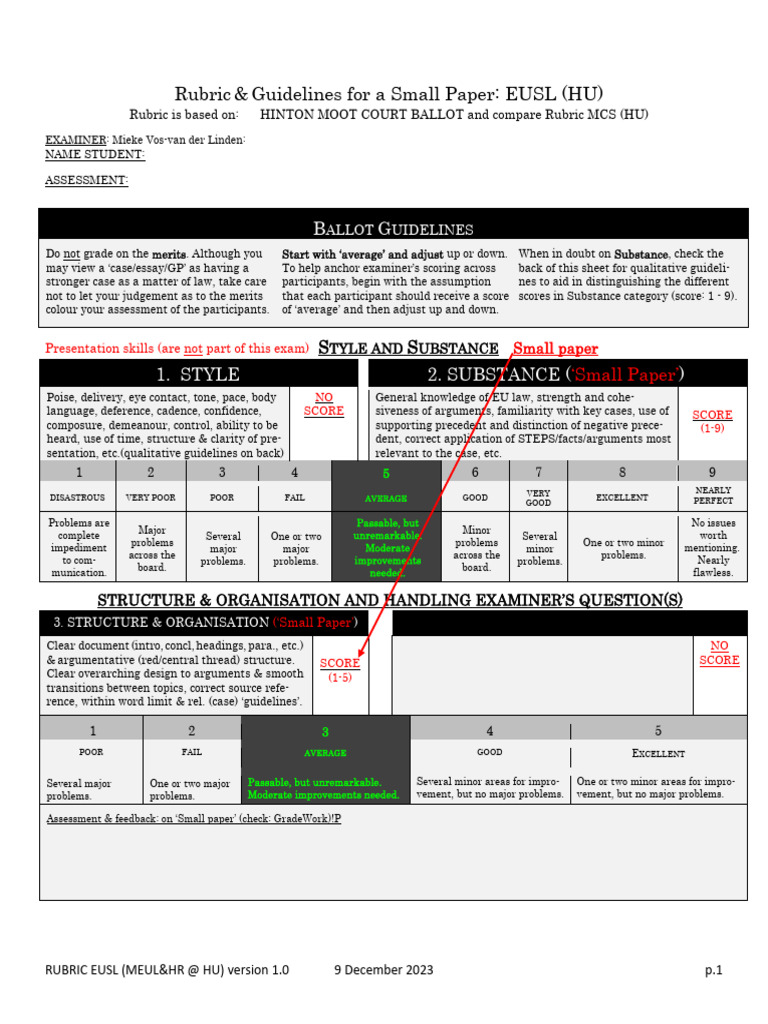 Rubric and Guidelines For EUSL - Smallpaper - 2023-2024 | PDF ...