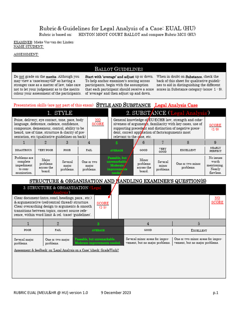 Rubric and Guidelines For EUAL - Legal Analysis - 2023-2024 | PDF ...