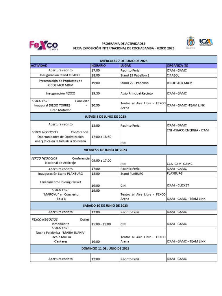 Agenda Actividades Fexco | PDF