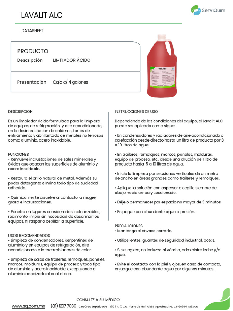 Lavalit Alc | PDF | Aluminio | Agua
