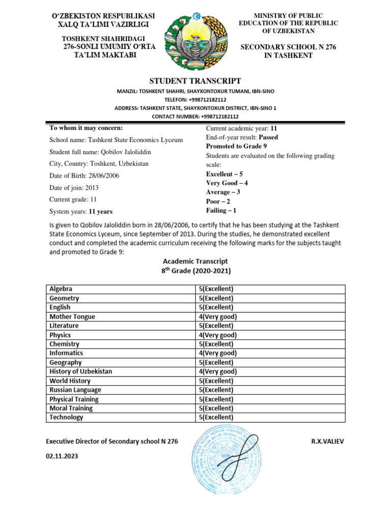 Jaloljonbekoyhongul | PDF | Secondary Education | Educational Stages